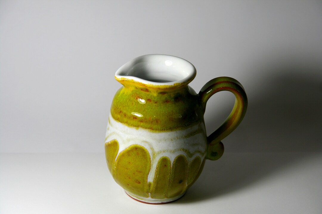 Green Milk Jug, Pottery Creamer, Sugar and Cream, Wheel Thrown and Hand ...