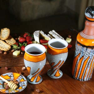 Pottery Wine Set, Ceramic Bottle and Goblets Set, Decanter and Chalices ...