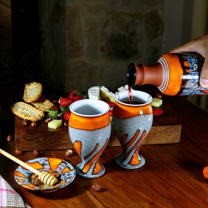 Pottery Wine Set, Ceramic Bottle and Goblets Set, Decanter and Chalices ...