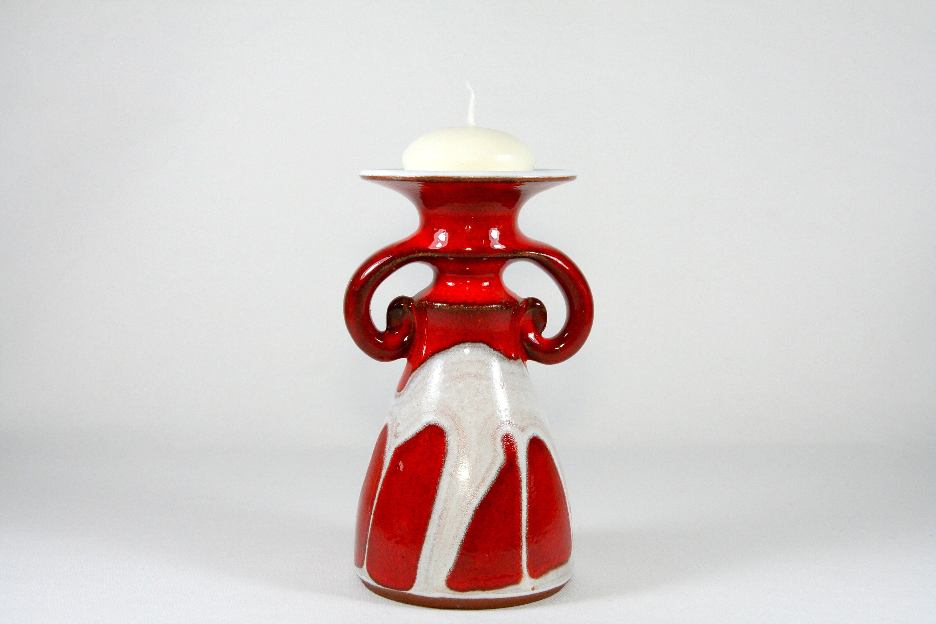 Brigh Red Candlestick Handmade Ceramic Candle Holder Pottery | Etsy