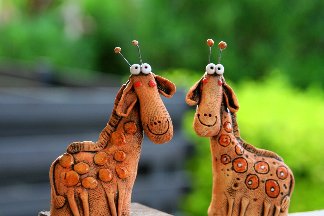 Small Giraffe Sculpture, Ceramic Giraffe Set, Giraffe Decor, Pottery ...