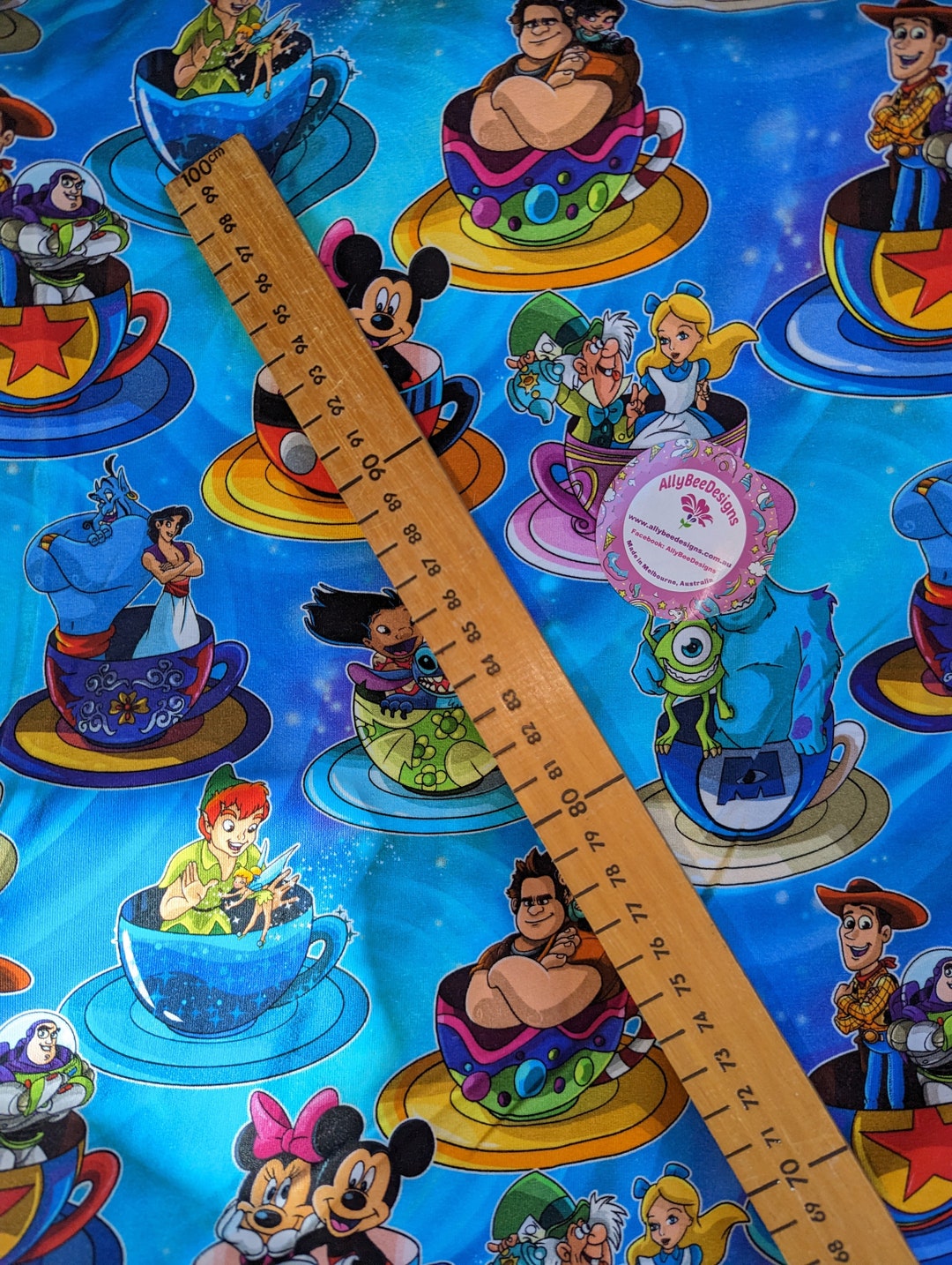 Inspired Disney Character Cups Custom Cotton Lycra Print - Fabric ...
