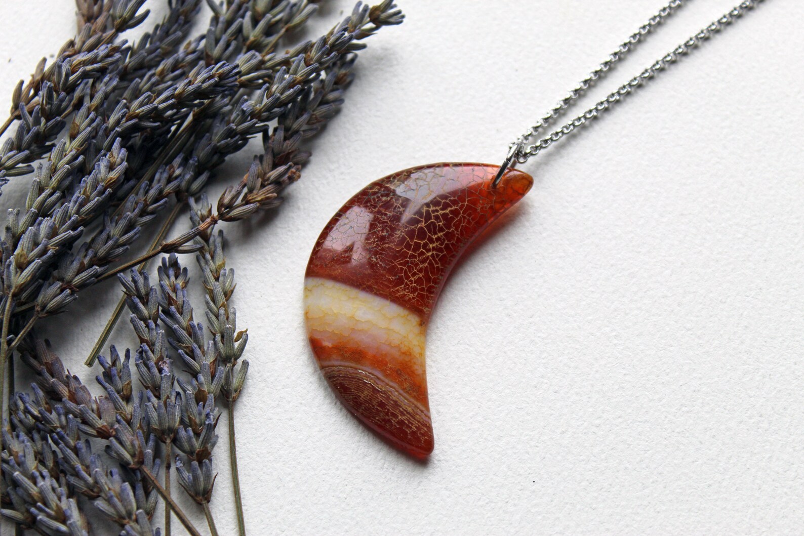 Agate Pendant Crescent Moon Shaped Stone Necklace Semi Rough - Etsy
