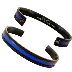 Police Officer Gifts Thin Blue Line Bracelet Black Blue Personalized ...