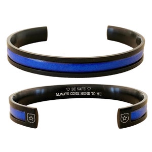 Police Officer Gifts Thin Blue Line Bracelet Black Blue Personalized ...
