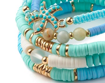 Stack of 3 Bracelets, Beaded Boho Bracelets for Women, Stretch Bracelet, Heishi Bracelet ...