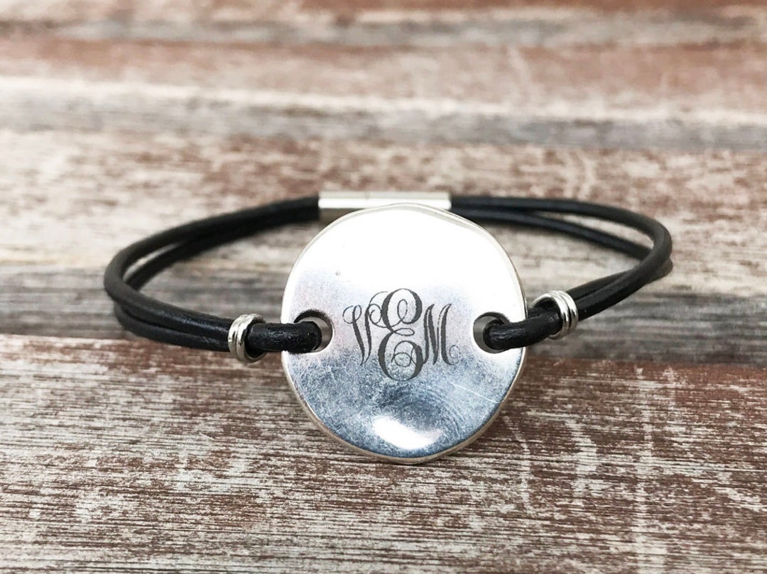 Custom Monogram Bracelet Monogram Jewelry Personalized Gift Leather ...
