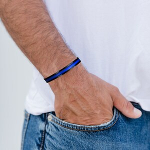 Police Officer Gifts Thin Blue Line Bracelet Black Blue Personalized ...