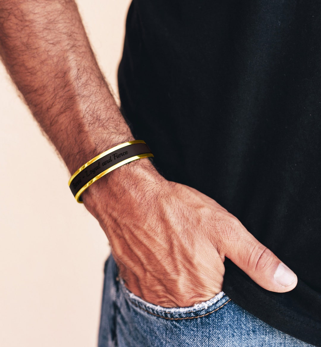 Gold Bracelet for Man, Gold Bangle for Men, Engraved Bracelet ...