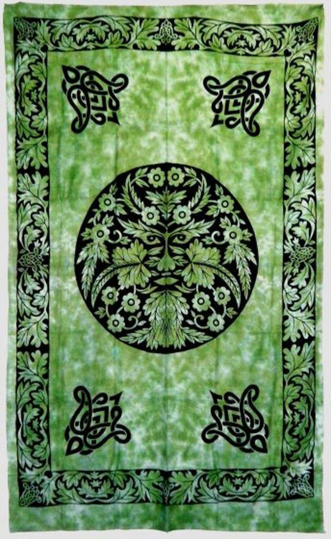 Forest Celtic Green Man Bright Green Bed Hippie Wall Hanging Bohemian ...