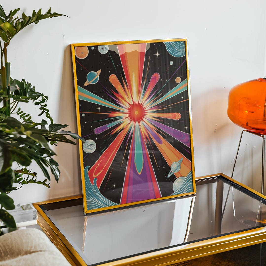 Vintage Psychedelic Cosmic Explosion Poster, Retro Space Art, Colorful ...