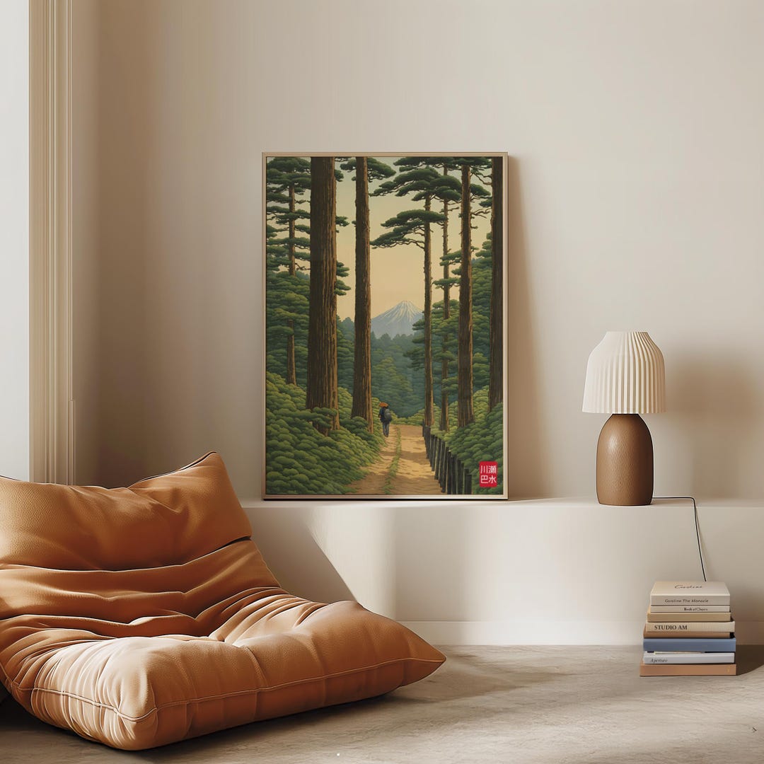 Vintage Japanese Pathway Poster, Kawase Hasui Inspired Woodblock Style ...