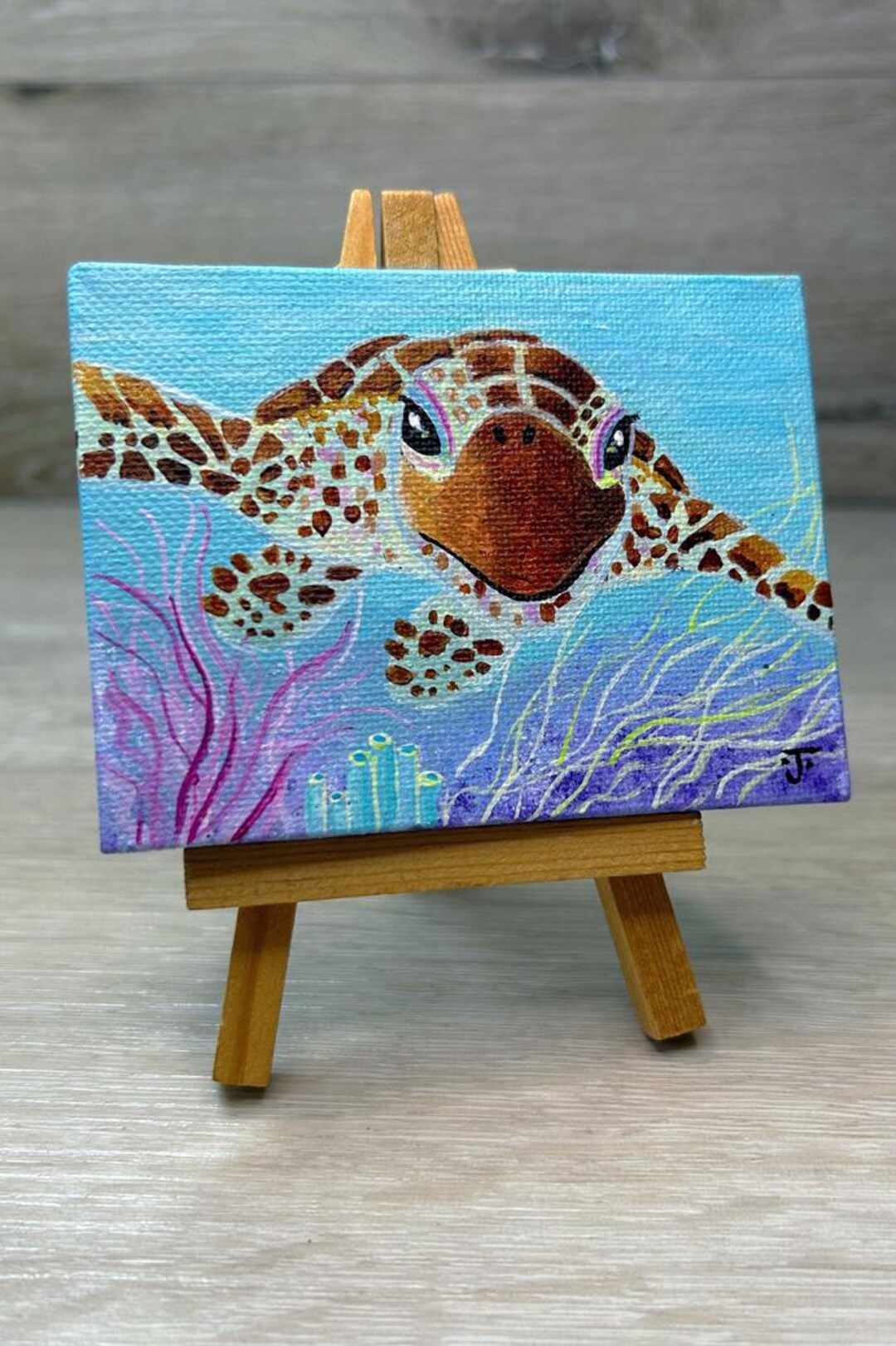 Cutie the Sea Turtle Original Tiny Canvas Acrylic Painting by Just Dahl ...