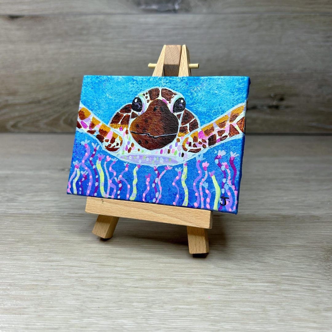 Birdy Sea Turtle Tiny Canvas Beach Art Turtle Painting Gulf Decor Just ...