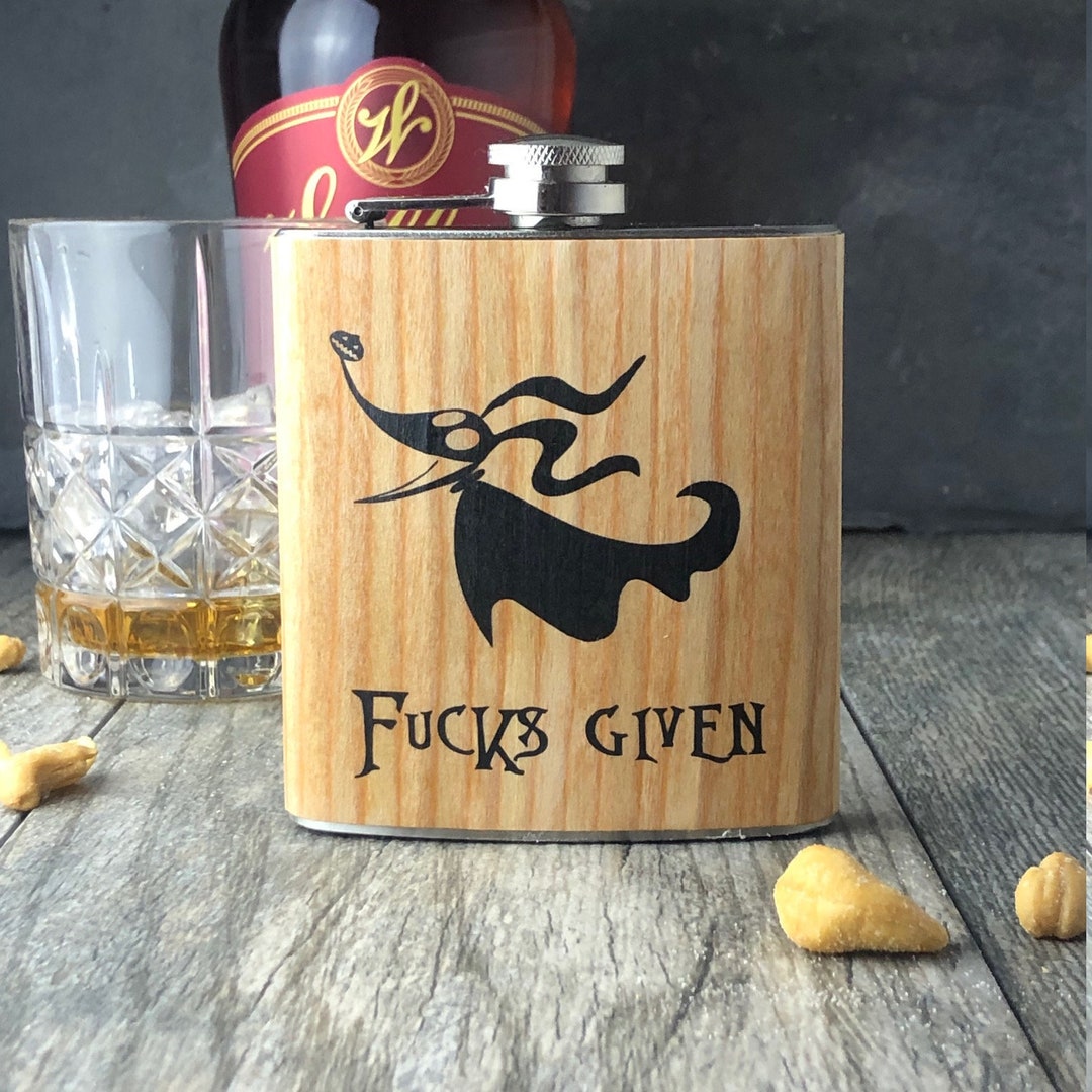 Nightmare Before Christmas Flask, Tim Burton Wood Gift Flask Zero Fucks ...
