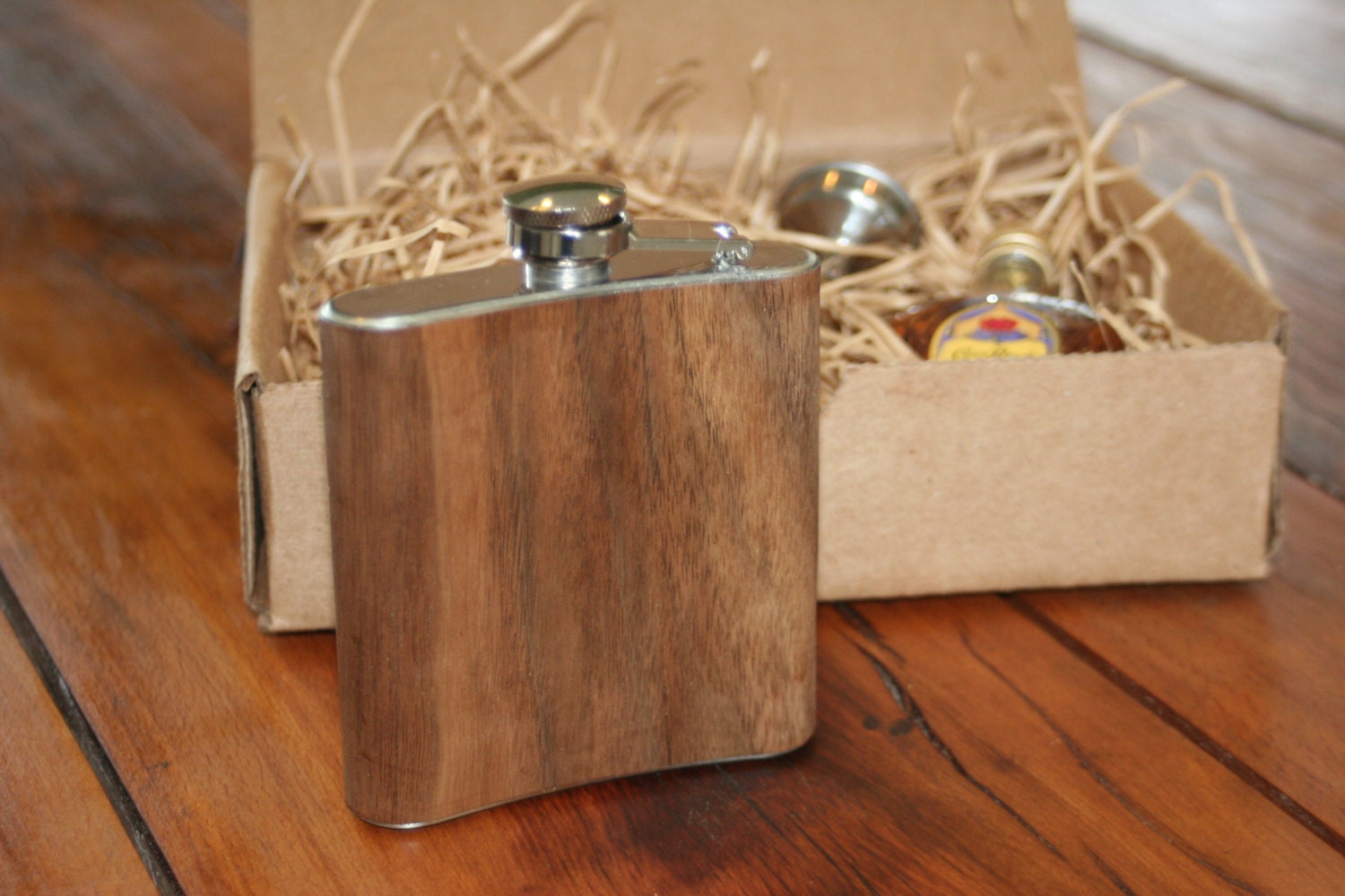 Personalized Wood Wrapped Flask Gift Box and Funnel - Etsy