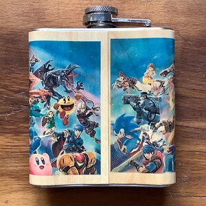 Super Smash Bros Flask, Real Maple Wood Wrapped Flask, Zelda, Sonic ...