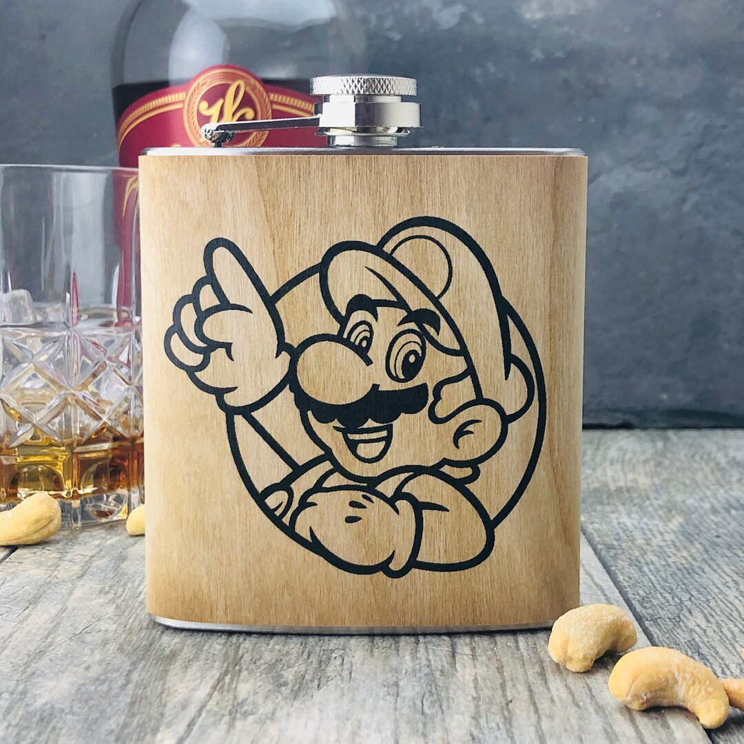 Nintendo Super Mario Flask, Real Cherry Wood Wrapped Flask, Super Smash ...
