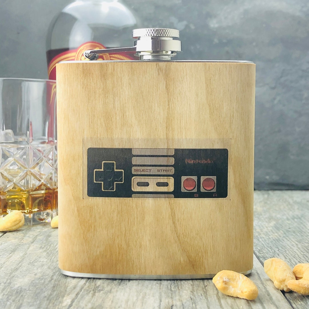 Classic Nintendo NES Controller Flask, Real Maple Wood Wrapped Flask ...