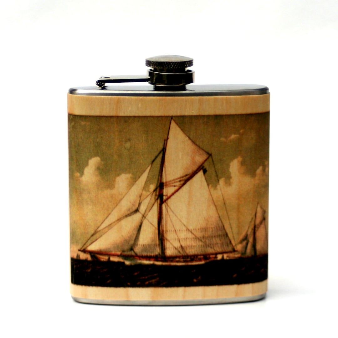 Personailzed Wood Flask for Sailor. Sailing Flask, Boat Flask, Vintage ...