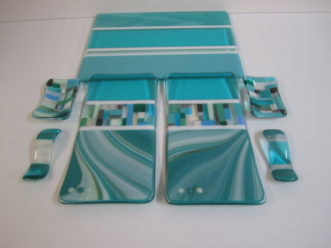 Carribean Jet Stream Fused Glass Sushi/dinner Set 7pc. - Etsy