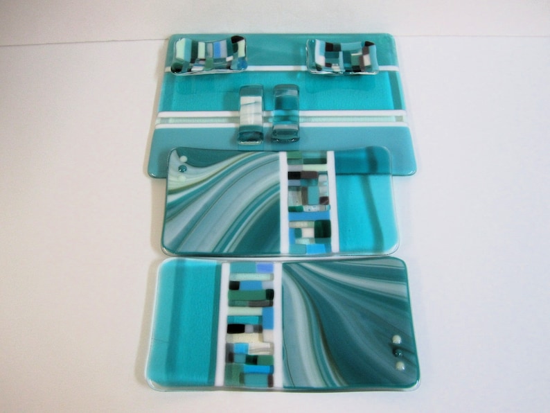 Carribean Jet Stream Fused Glass Sushi/dinner Set 7pc. - Etsy