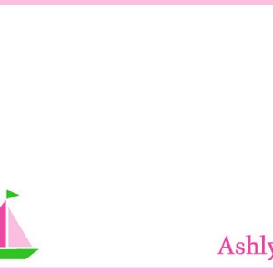 Personalized Girls Preppy Pink Sailboat Stationery 4 X 6 Flat Note Card ...