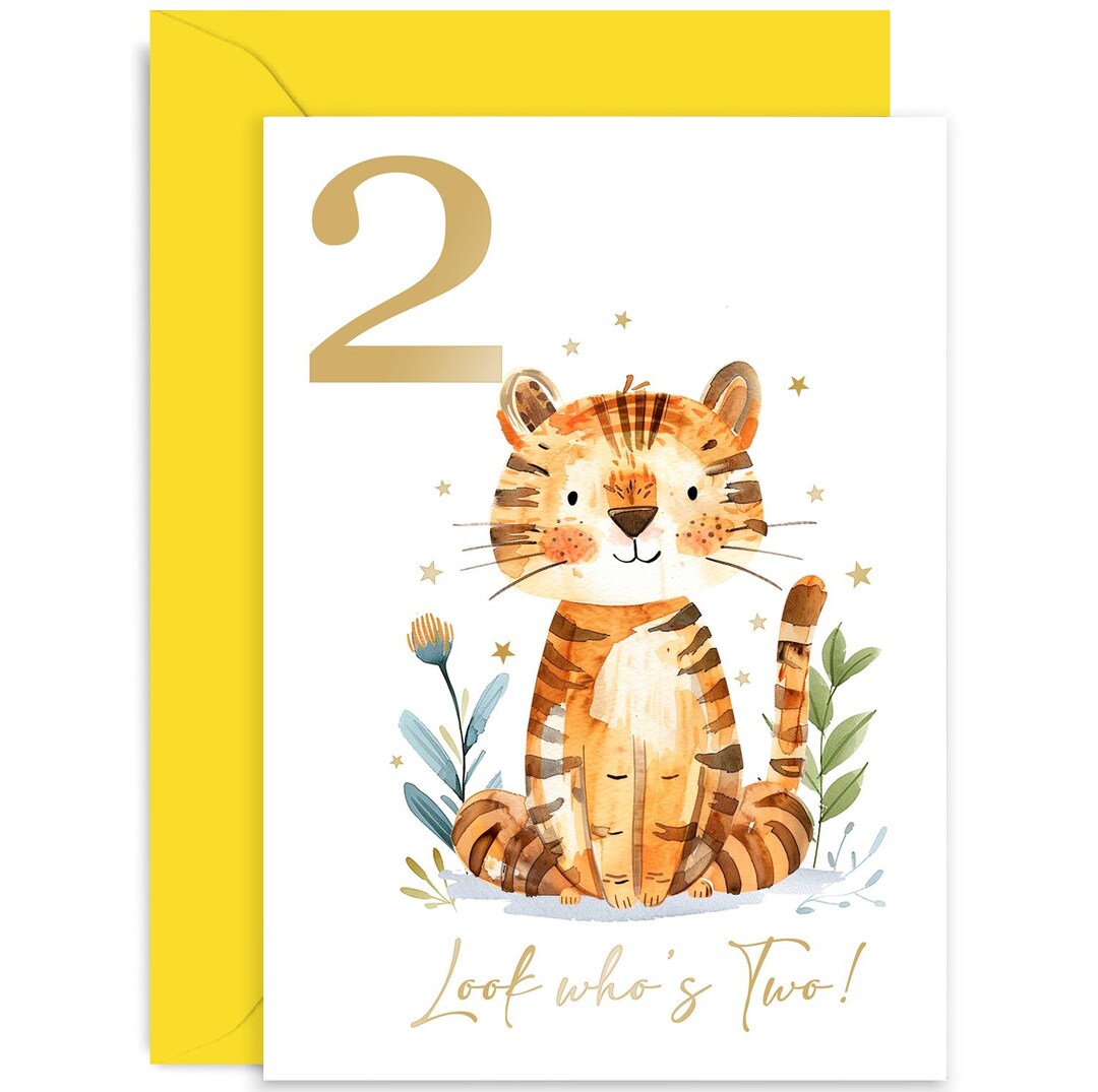 Look Who's Two Today Tiger Card - 2nd Birthday Card - Two Today Card ...