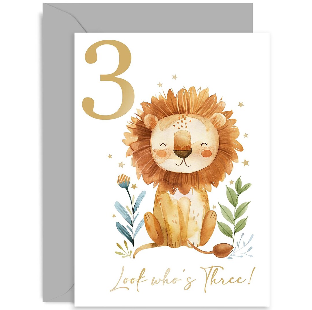 Look Who's Three Today Lion Card - 3rd Birthday Card - Three Today Card ...
