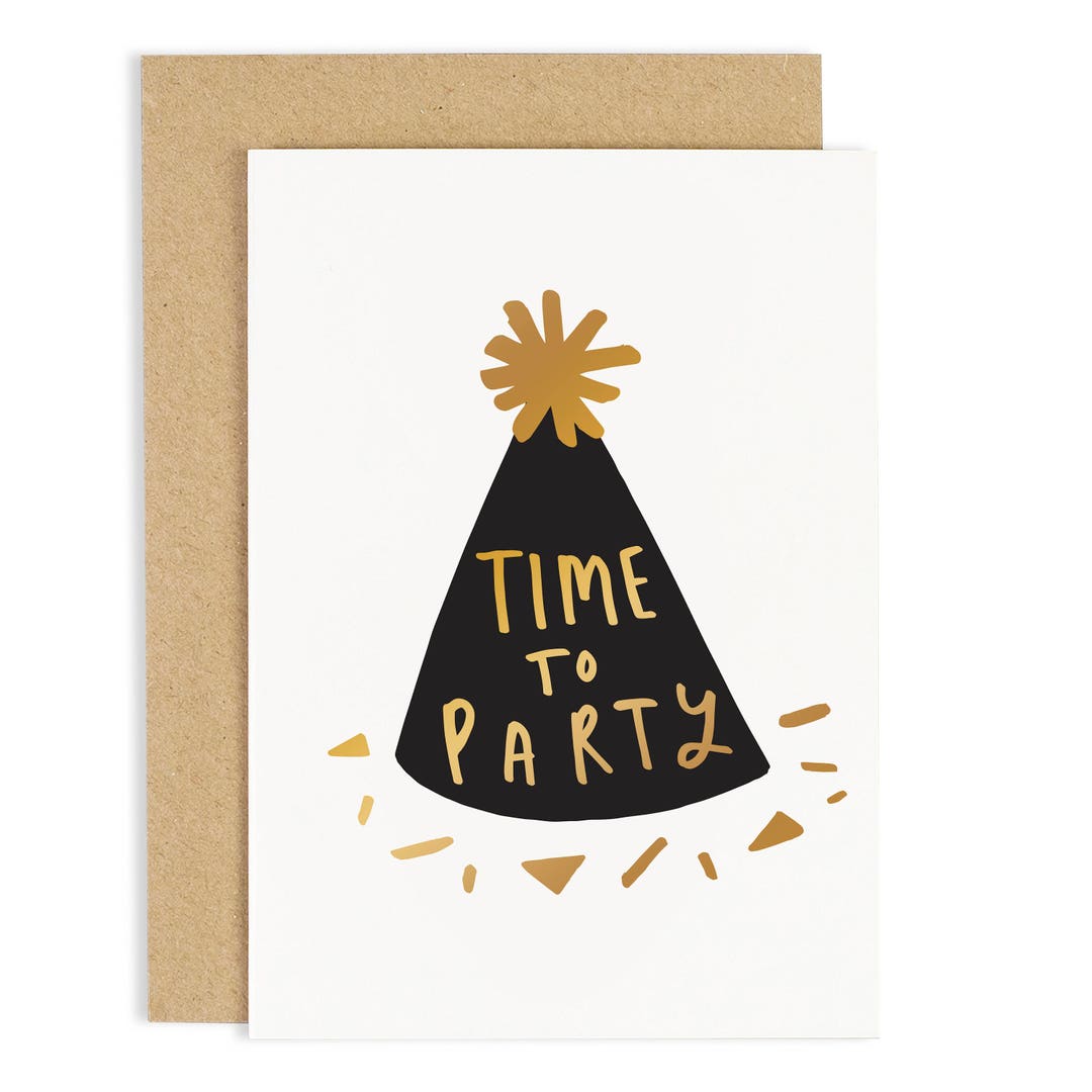 Time to Party Hat Card - Party Hat Birthday Card - Happy Birthday Card ...