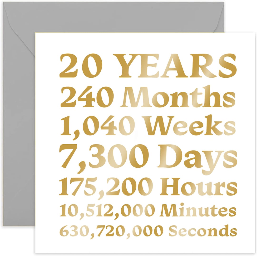 20th Anniversary Card - Anniversary Card - Dated Card - Birthday Card ...