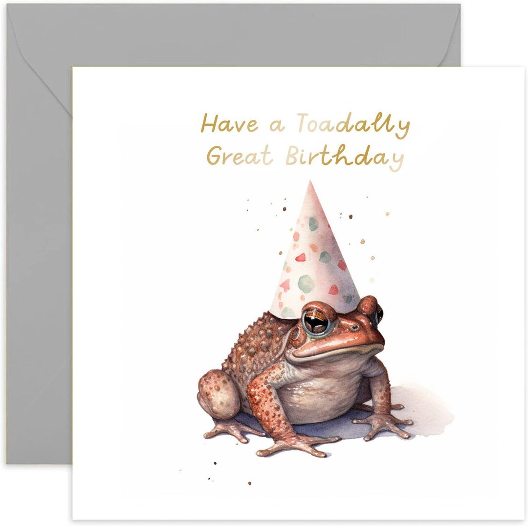 Toad Birthday Card - Funny Toad Party Hat Birthday Card for Mum, Dad ...