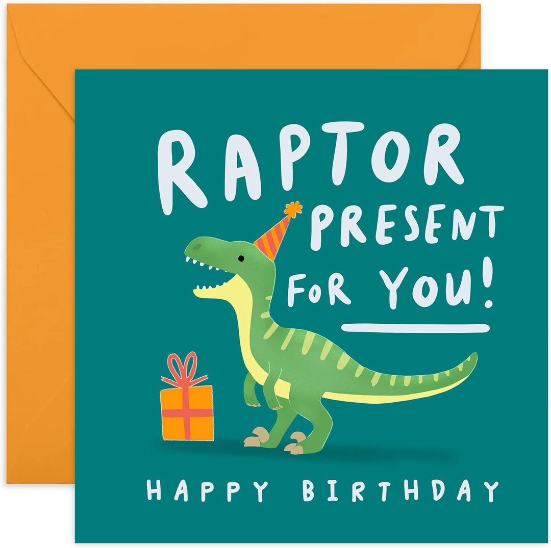 Raptor Present for You Card - Dinosaur Birthday Card - Dinosaur Joke ...