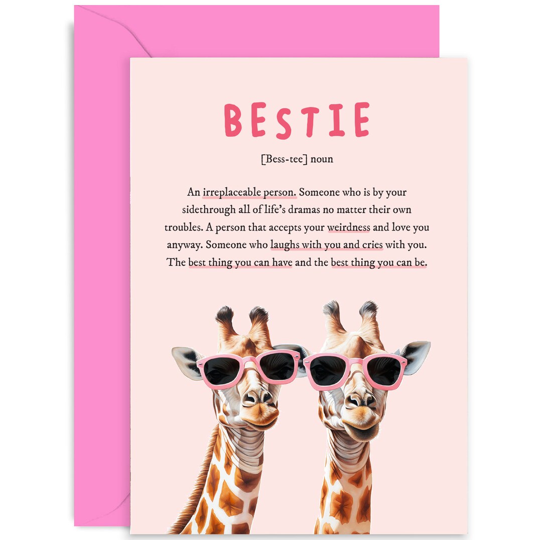 Bestie Definition Giraffe Card - Cute Card - Friendship Card - Card for ...