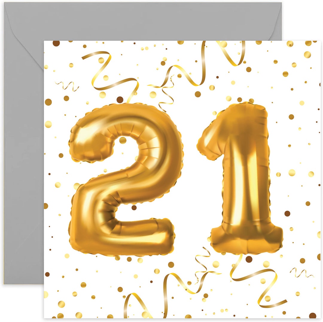 21st Birthday Gold Balloons Card - Happy 21st Birthday Card - 21st ...