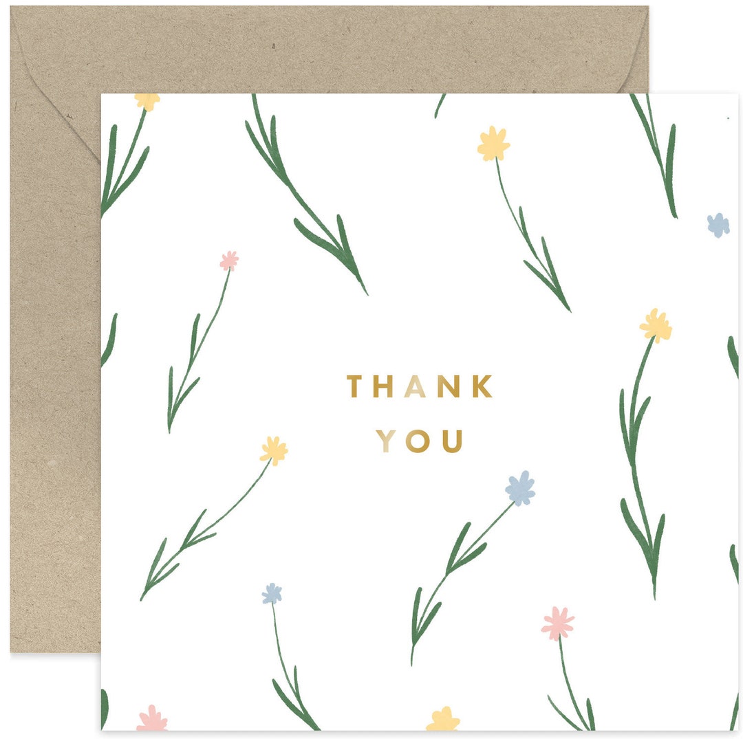 Thank You Floral Stems Card - Friendship Card - Thank You Greeting Card ...