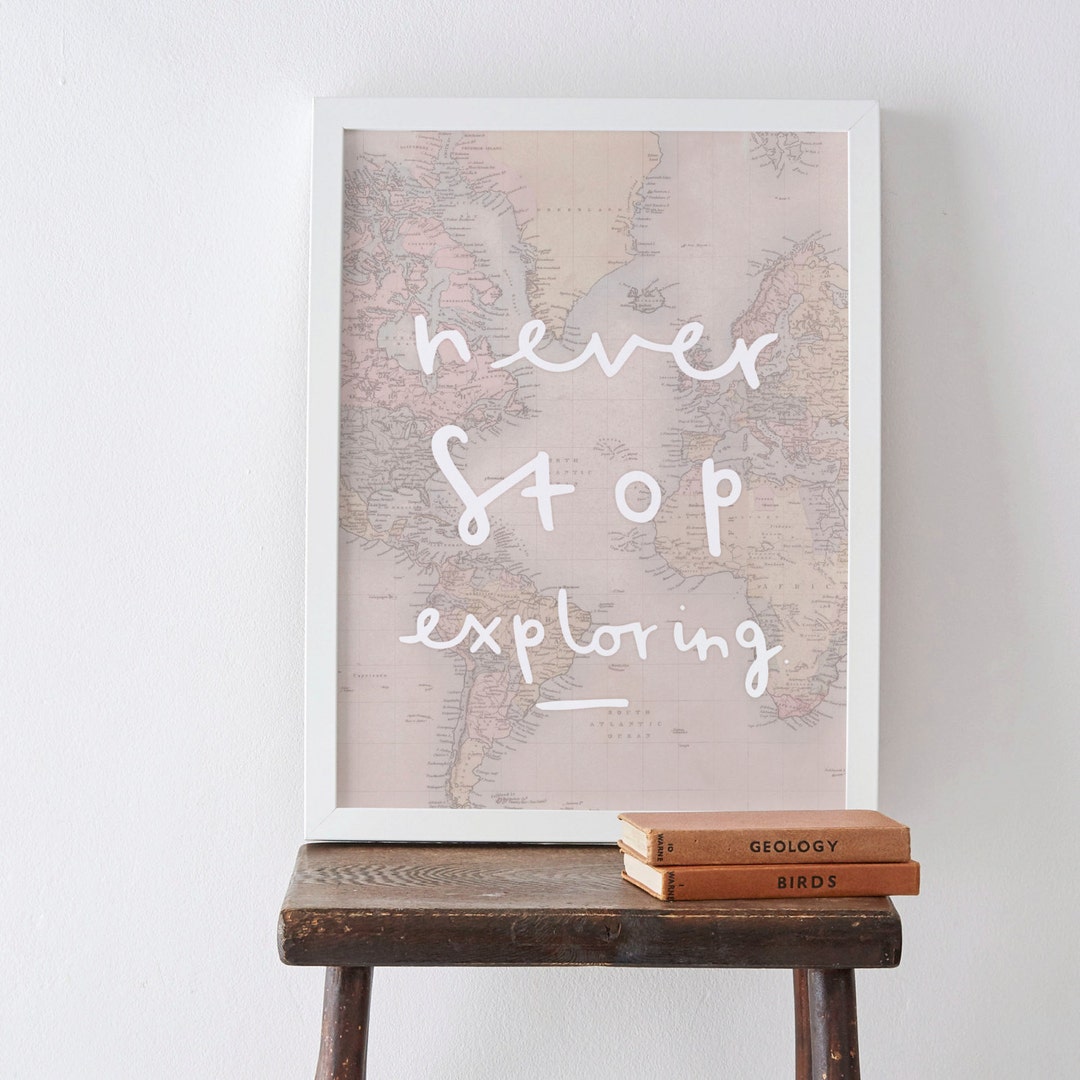 Never Stop Exploring World Map Print Word Map Wall Art - Etsy
