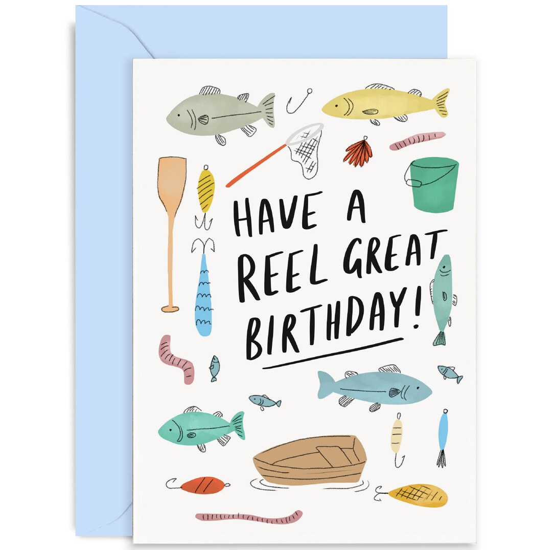 Reel Great Birthday Card - Birthday Card - Funny Fishing Card - Fishing ...