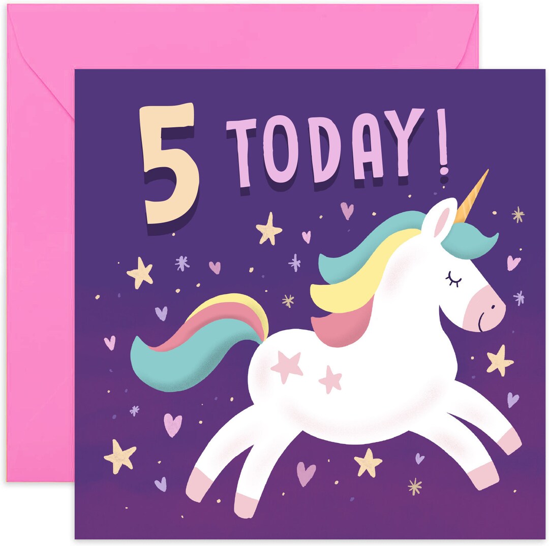 Unicorn 5th Birthday Card - Fun 5th Birthday Card - Unicorn 5th ...