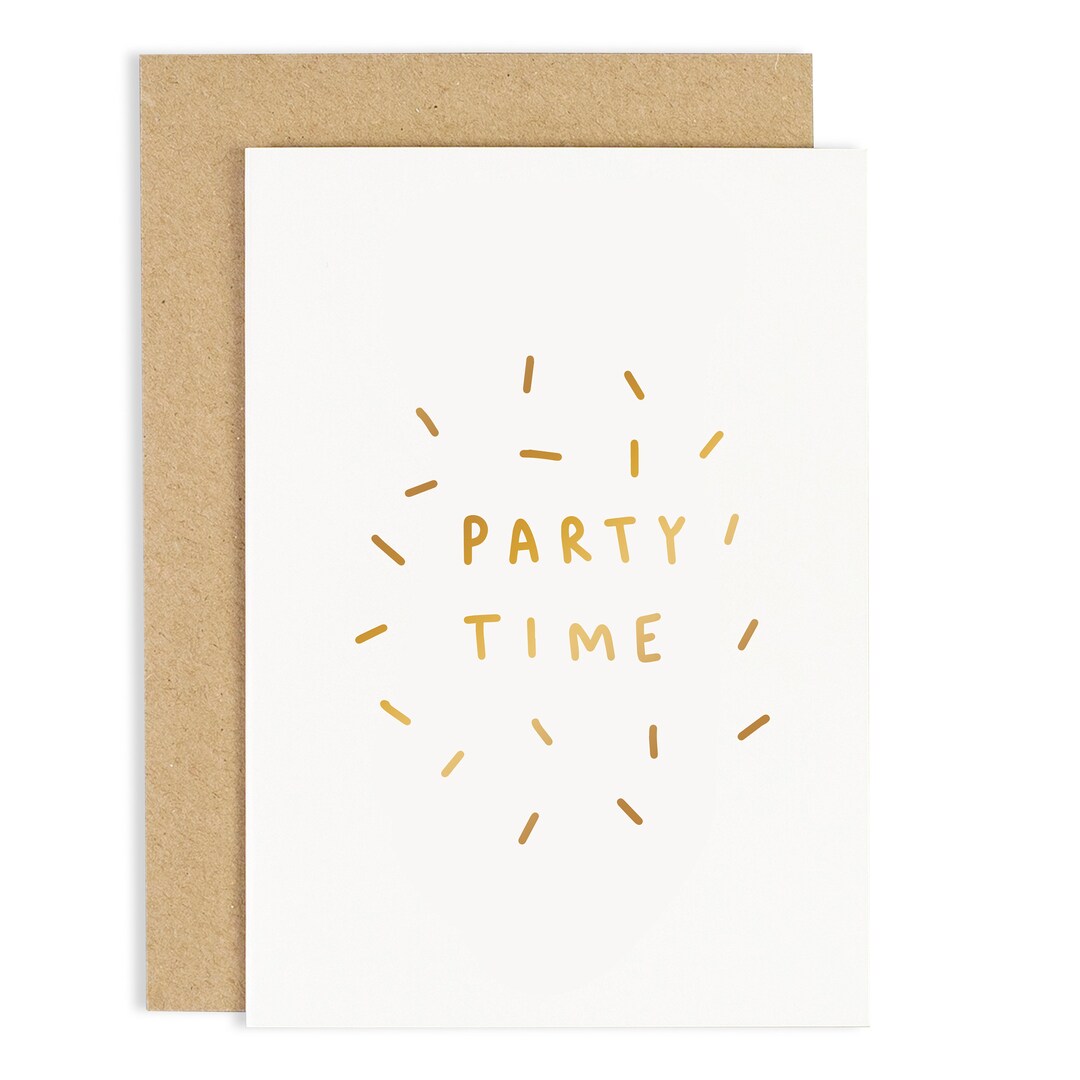 Gold Foil Party Time Card - Celebration Card - Etsy