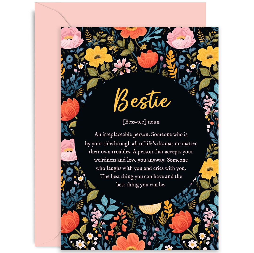 Floral Bestie Definition Card - Friendship Greeting Card - Etsy