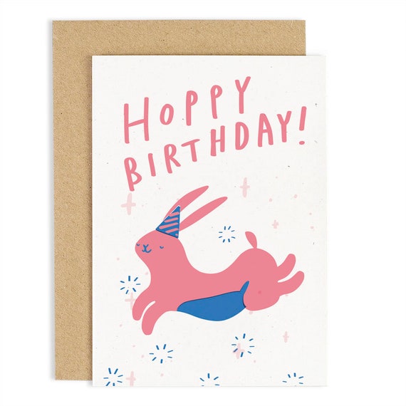 Hoppy Birthday Rabbit Card Birthday Card Colourful Card | Etsy