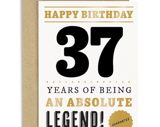 Funny 37th Birthday Card, 37th Birthday Card, 37 Year Old Birthday Card ...