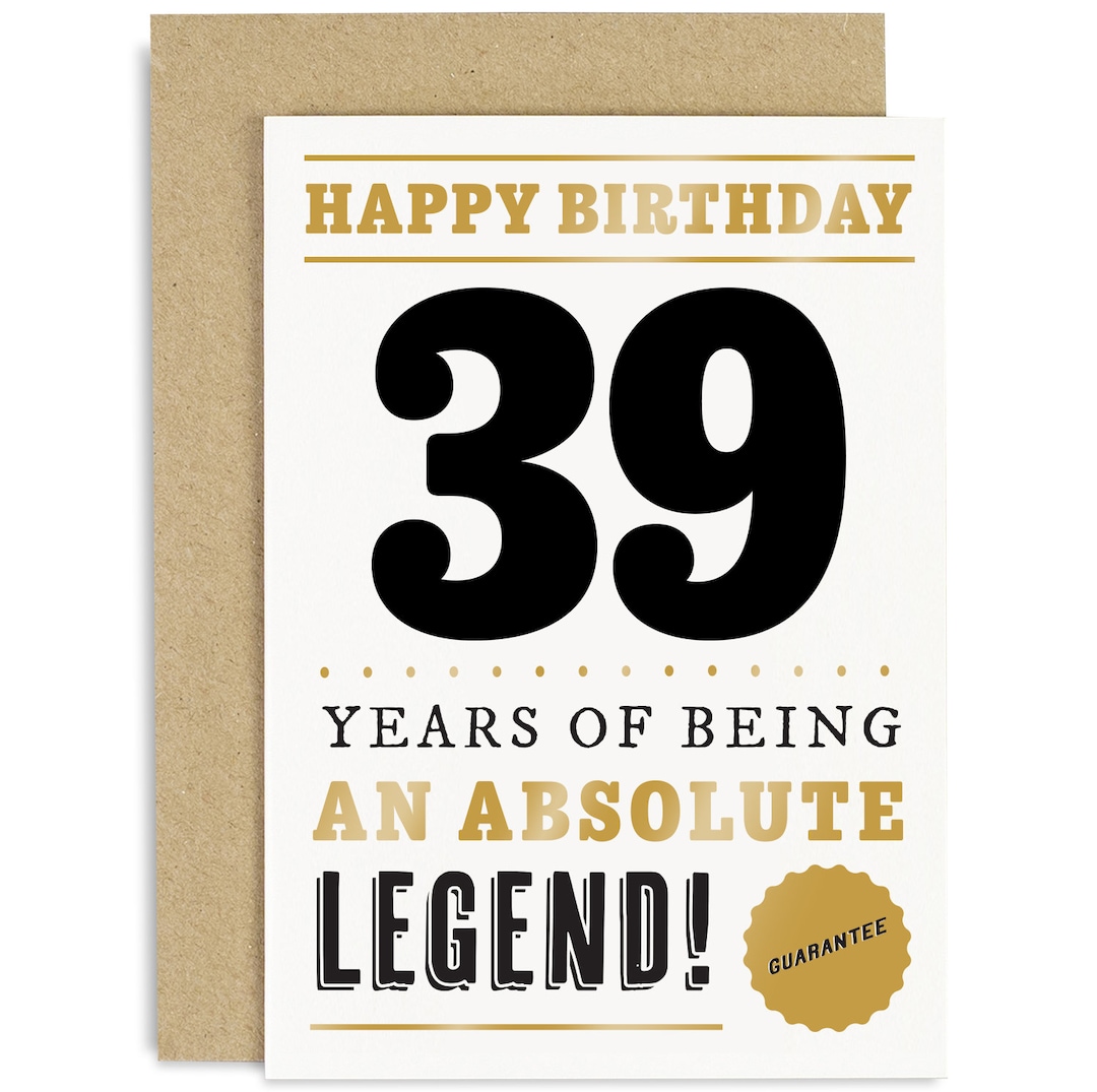 39 Years Legend Card - 39th Birthday Card for Him - 39th Birthday Card ...