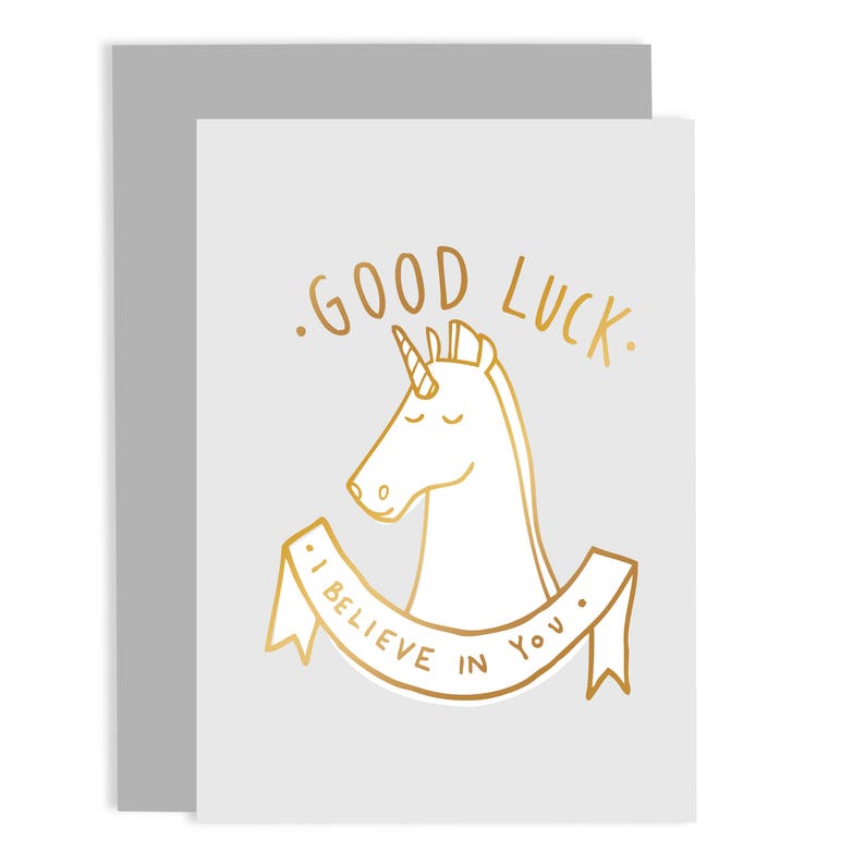 Good Luck Unicorn Card Good Luck Card Blush Grey Card - Etsy