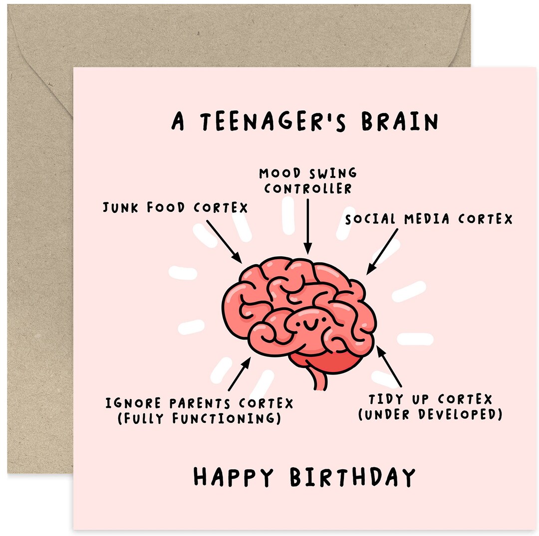 A Teenager's Brain Birthday Card - Happy Birthday Card - Card for ...