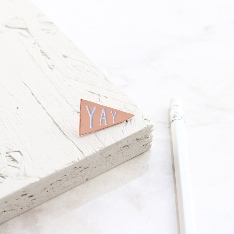 YAY Enamel Pin YAY Pennant Flag Rose Gold Enamel - Etsy
