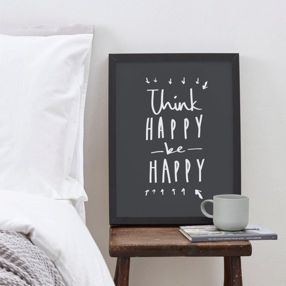 Artículos similares a A4 Think Happy Be Happy Print - Motivational ...