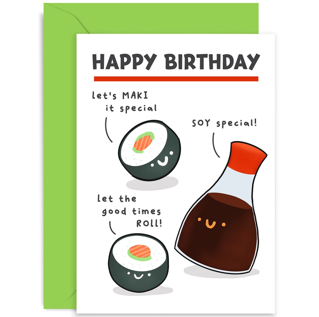 Sushi Happy Birthday Card - Birthday Card - Funny Food Card - Sushi ...