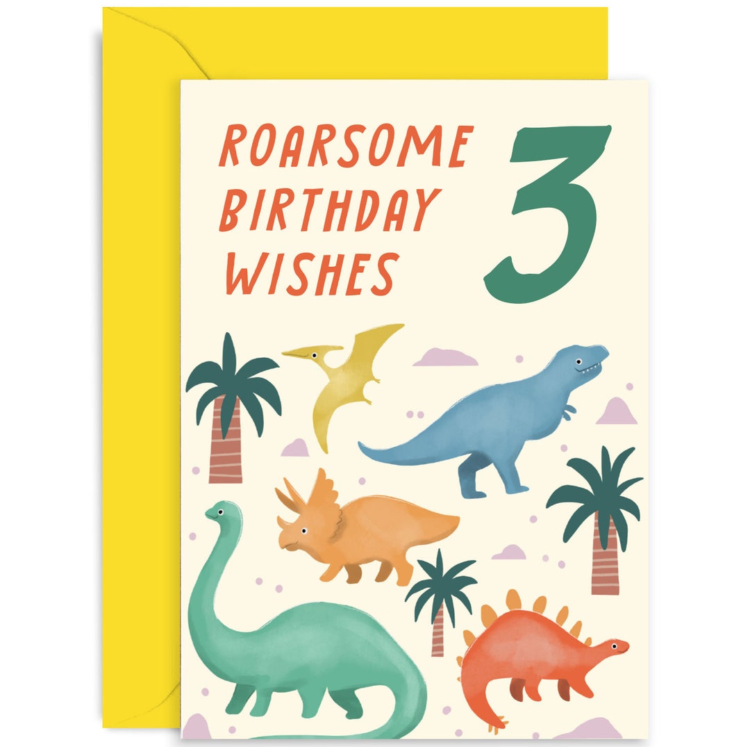 Dinosaurs 3rd Birthday Card - Birthday Card for Him - Birthday Card ...